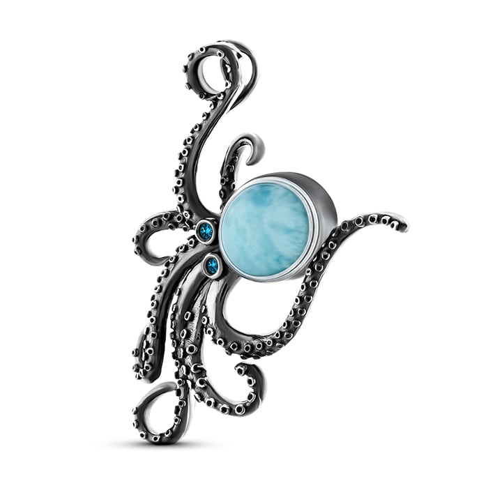 Octopus Pendant in Sterling silver by Marahlago Larimar