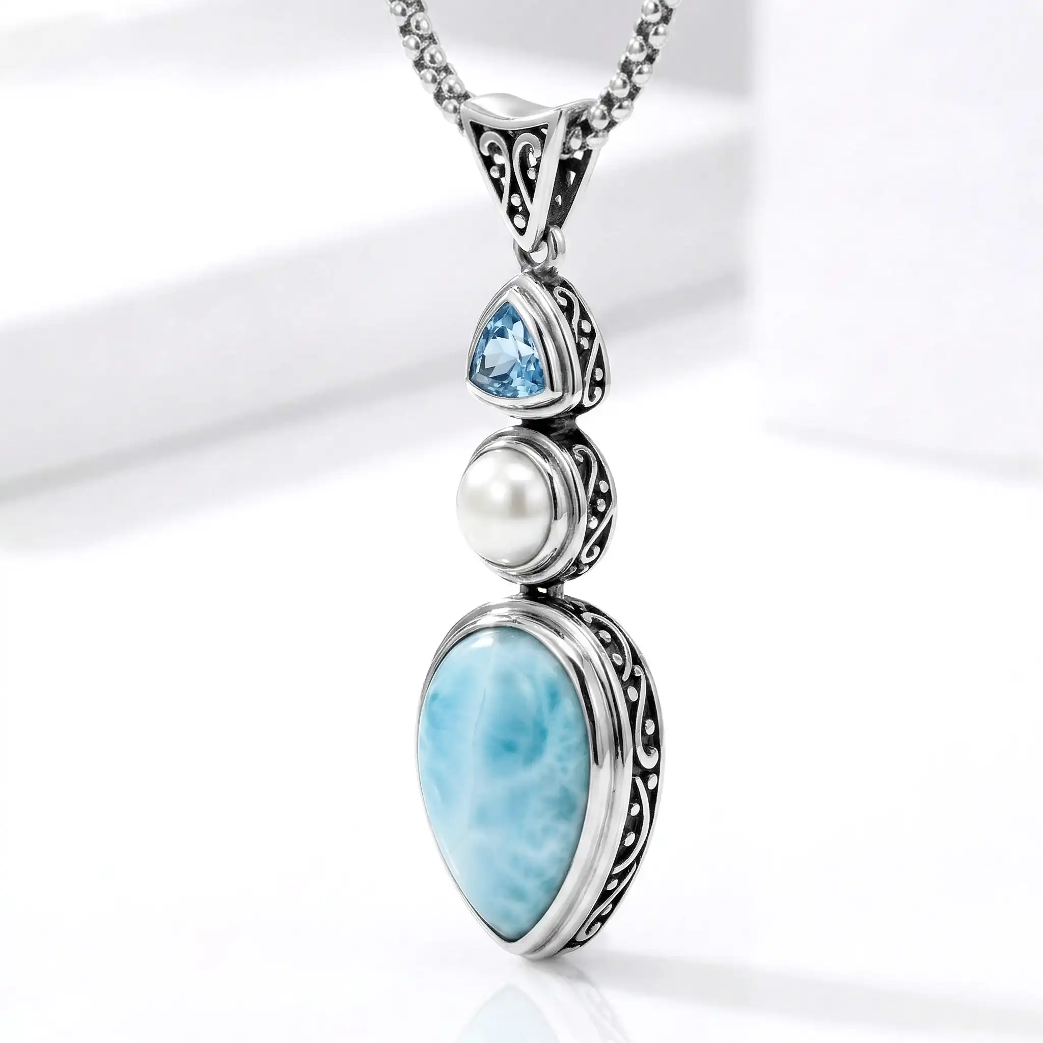 Larimar Azure Pear Necklace Vintage Sterling Silver Gemstone Pendant ...