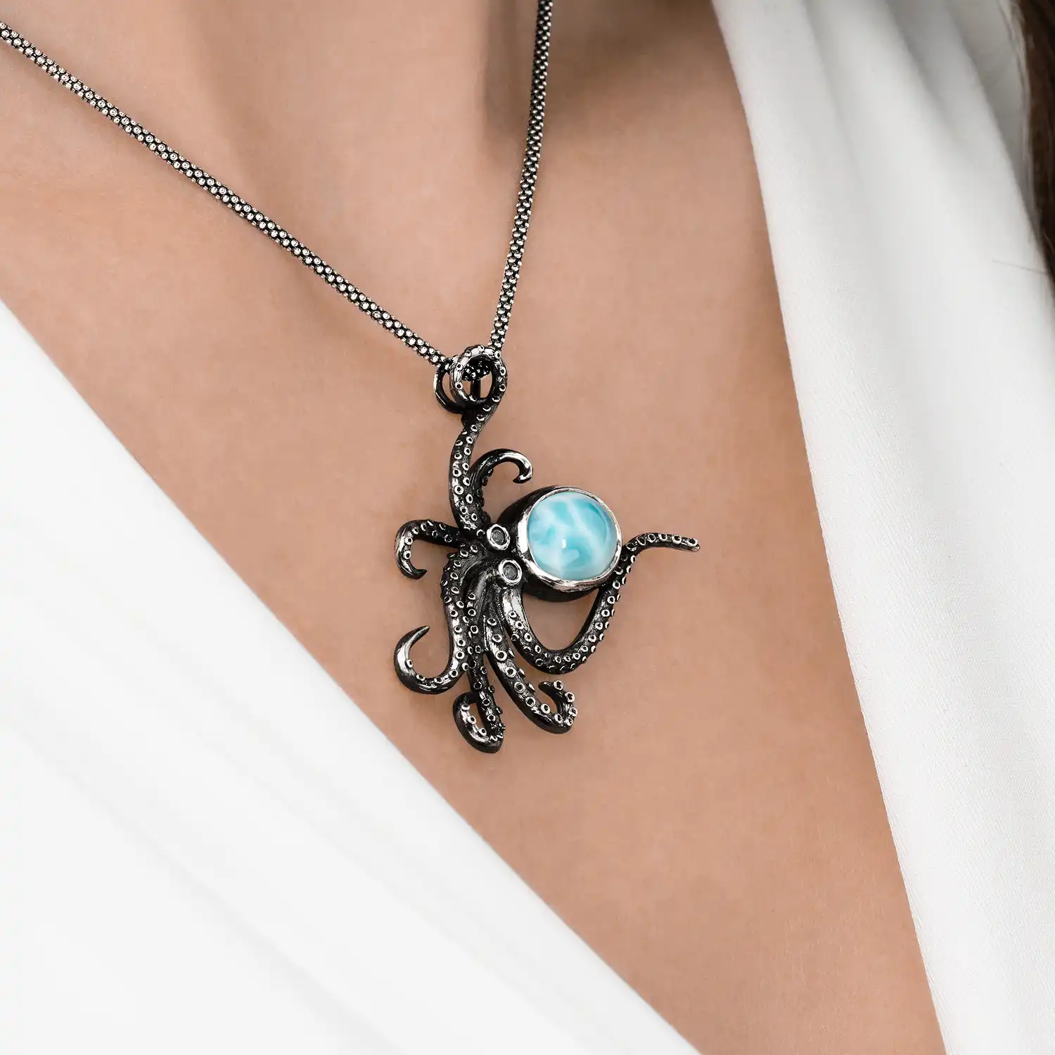 Octopus Pendant in Sterling silver by Marahlago Larimar